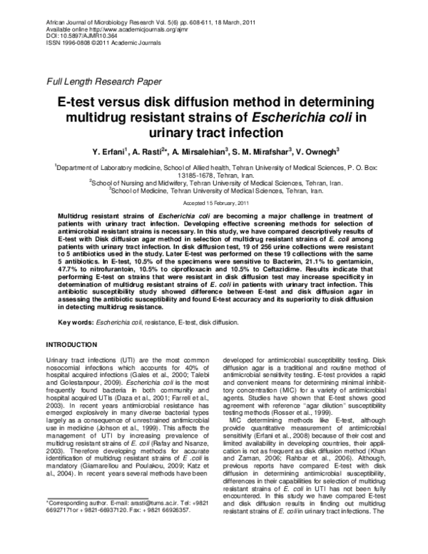 (PDF) E-test versus disk diffusion method in determining multidrug ...