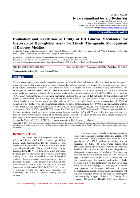 (PDF) Evaluation and Validation of Utility of BD Glucose Vacutainer for ...