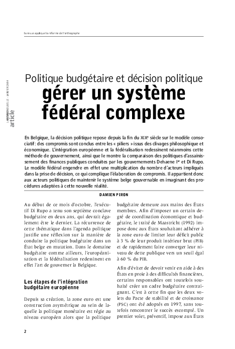 (PDF) Politique budgétaire et décision politique: gérer un système ...