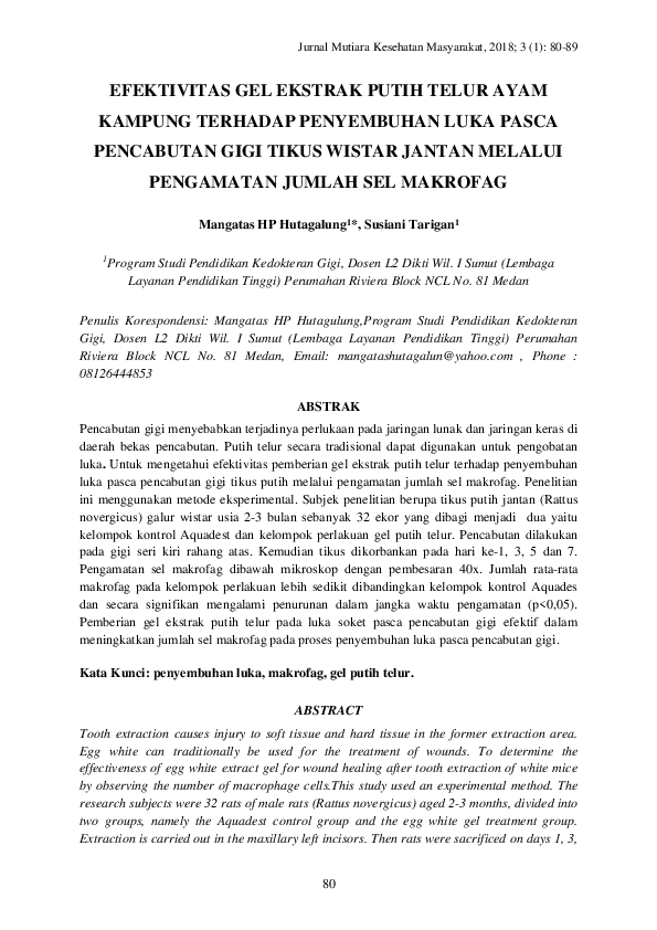 (PDF) Efektivitas Gel Ekstrak Putih Telur Ayam Kampung Terhadap ...