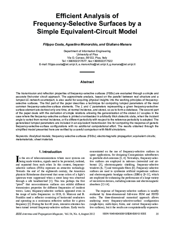 Pdf Efficient Analysis Of Frequency Selective Surfaces By A Simple