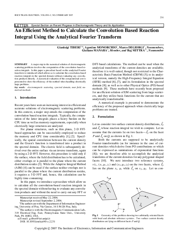 Pdf An Efficient Method To Calculate The Convolution Based Reaction