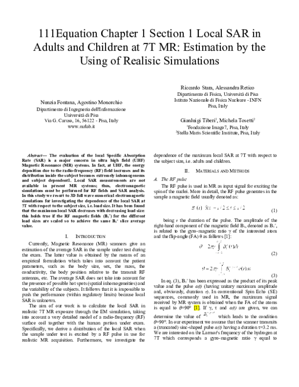 (DOC) Local SAR in adults and children at 7T MR: Realistic estimation ...