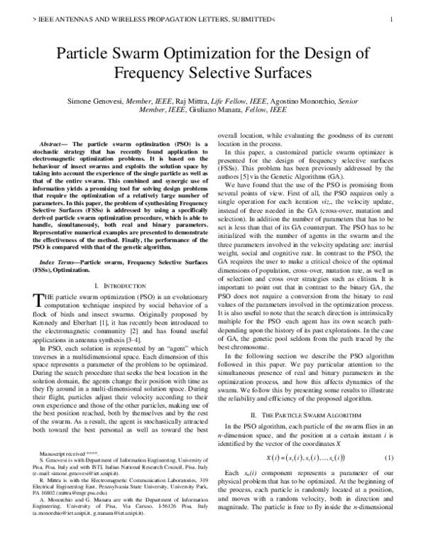 (PDF) Particle Swarm Optimization for the Design of Frequency Selective Surfaces