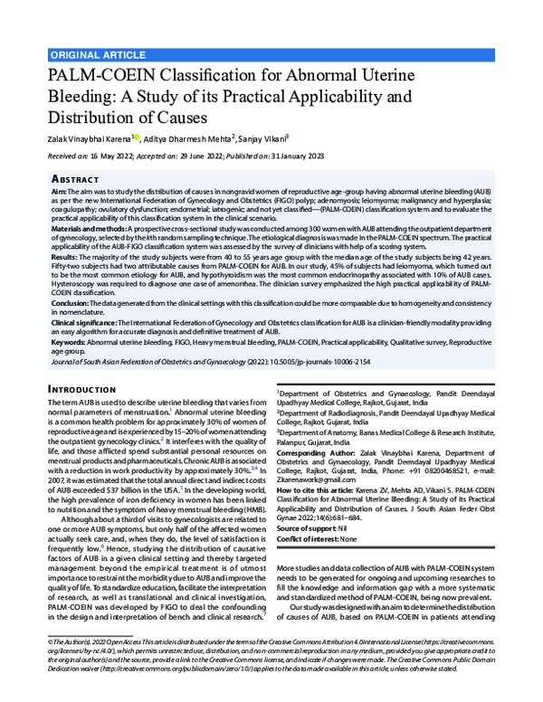 (PDF) PALM-COEIN Classification for Abnormal Uterine Bleeding: A Study ...
