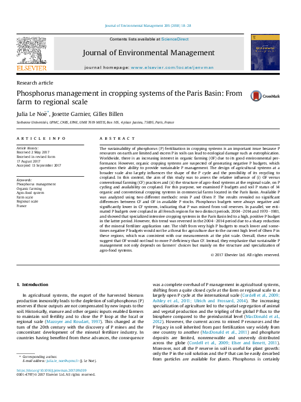 (PDF) Phosphorus management in cropping systems of the Paris Basin ...