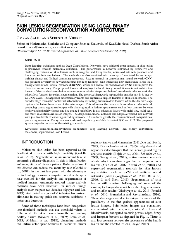 (PDF) Skin Lesion Segmentation Using Local Binary Convolution-Deconvolution Architecture