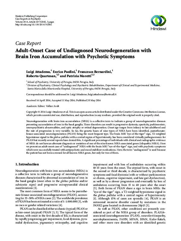 (PDF) Adult-Onset Case of Undiagnosed Neurodegeneration with Brain Iron ...