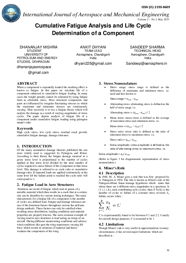 (PDF) Cumulative Fatigue Analysis and Life Cycle Determination of a ...