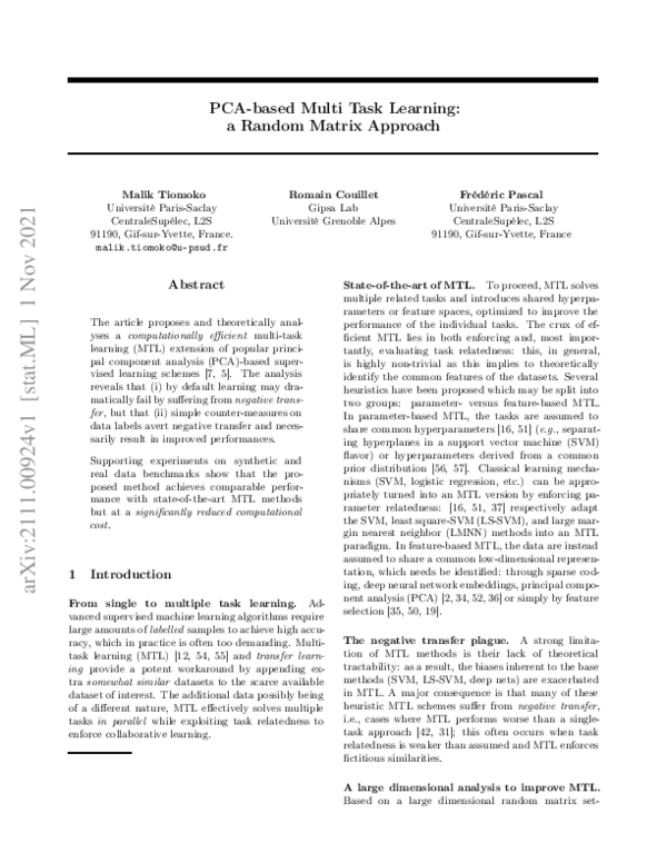 Pdf Pca Based Multi Task Learning A Random Matrix Approach