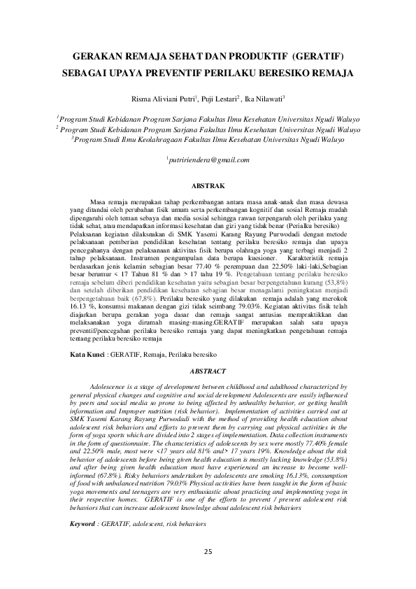 (PDF) Gerakan Remaja Sehat Dan Produktif (Geratif) Sebagai Upaya ...