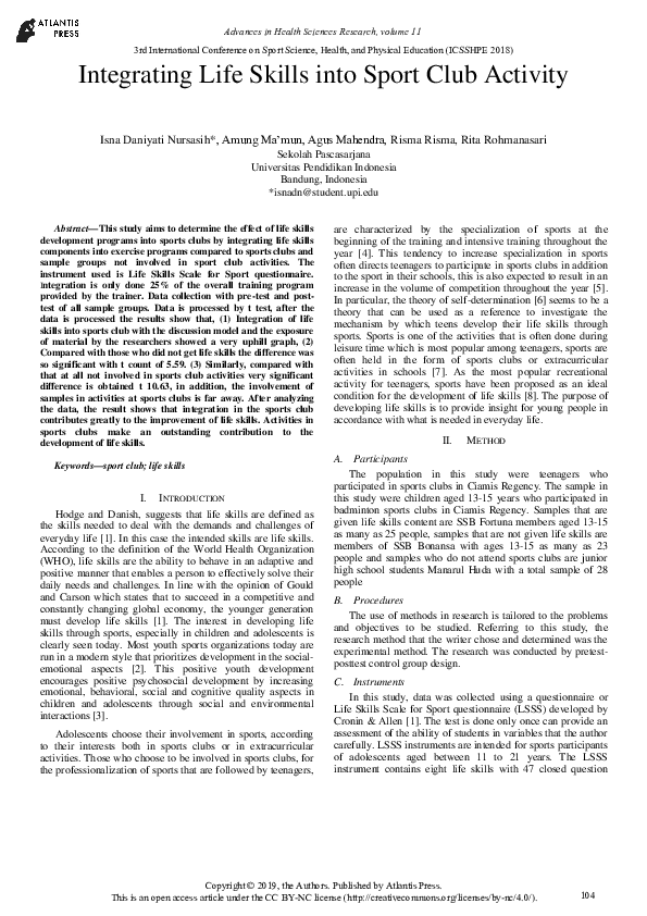 (PDF) Integrating Life Skills into Sport Club Activity | AGUS MAHENDRA ...