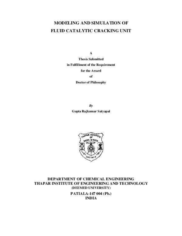 (PDF) Modeling and Simulation of Fluid Catalytic Cracking Unit