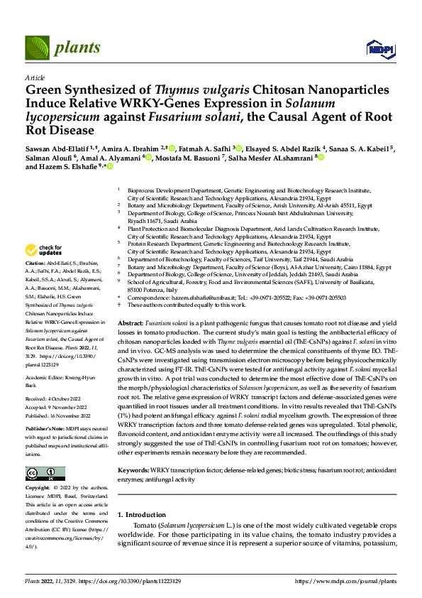 (PDF) Thymus vulgaris Chitosan Nanoparticles Alter WRKY Gene Expression in Tomato Against ...