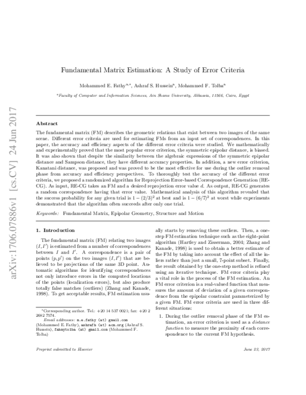 (PDF) Fundamental matrix estimation: A study of error criteria