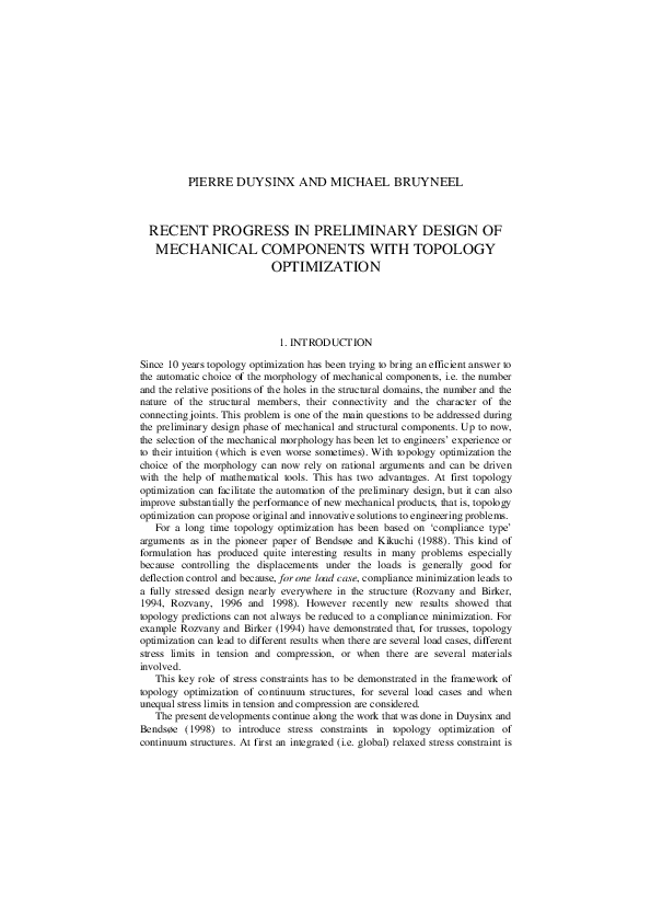 (PDF) Recent Progress in Preliminary Design of Mechanical Components with Topology Optimization ...