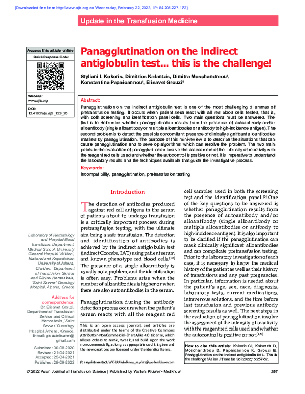 (PDF) Panagglutination on the indirect antiglobulin test... this is the ...