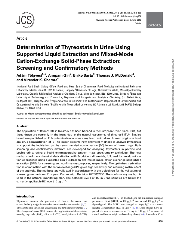 (PDF) Determination of Thyreostats in Urine Using Supported Liquid ...