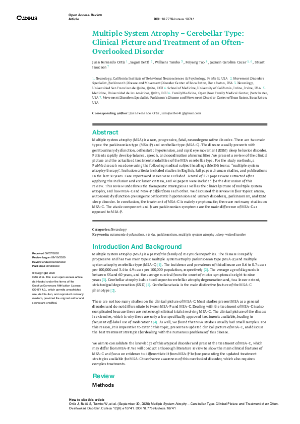 (PDF) Multiple System Atrophy – Cerebellar Type: Clinical Picture and ...