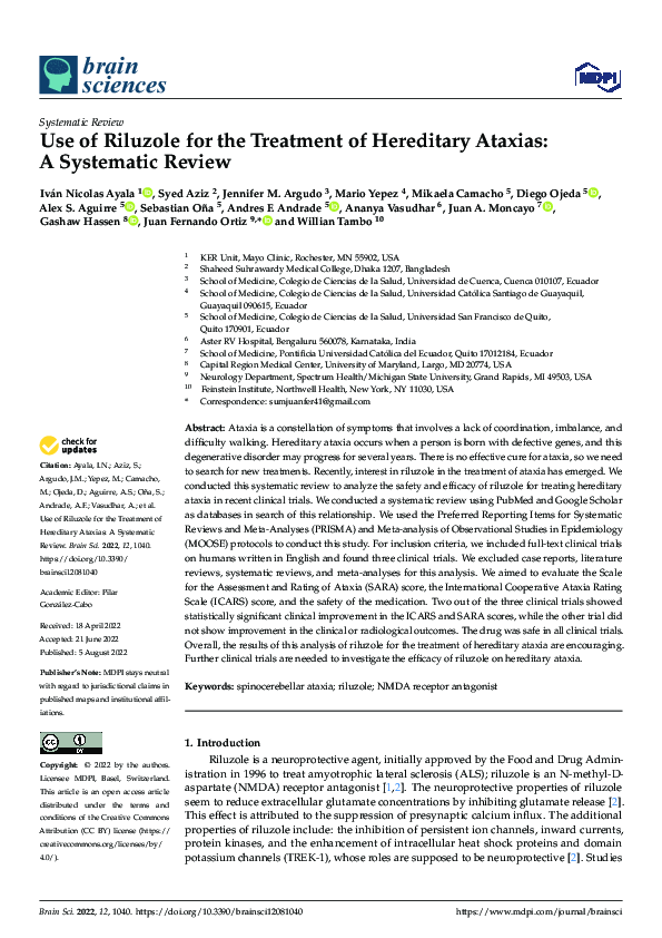 (PDF) Use of Riluzole for the Treatment of Hereditary Ataxias: A Systematic Review | Juan ...