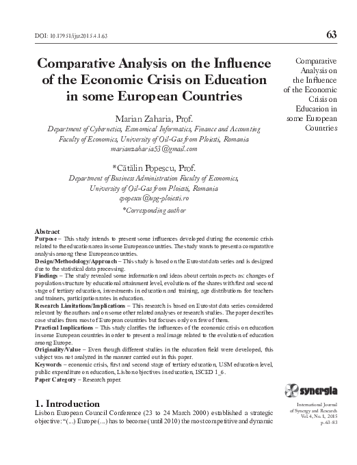 (PDF) Comparative Analysis on the Influence of the Economic Crisis on Education in some European ...