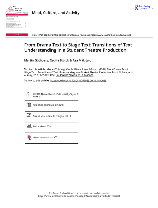 (PDF) From Drama Text to Stage Text: Transitions of Text Understanding ...