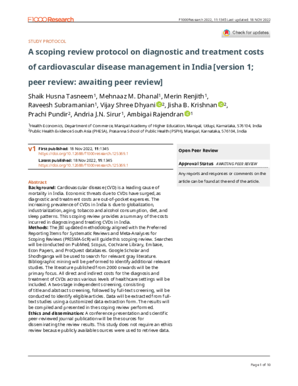 (PDF) A scoping review protocol on diagnostic and treatment costs of ...