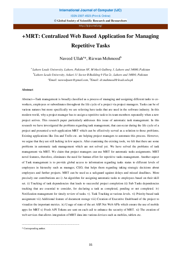 (PDF) +MRT: Centralized Web Based Application for Managing Repetitive Tasks