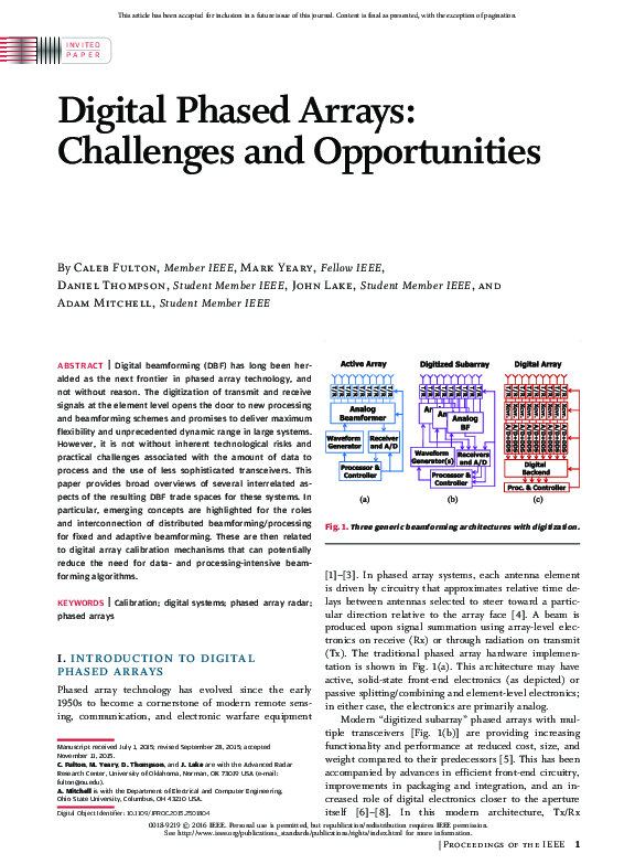 (PDF) Digital Phased Arrays: Challenges and Opportunities