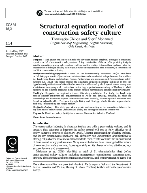 (PDF) Structural equation model of construction safety culture