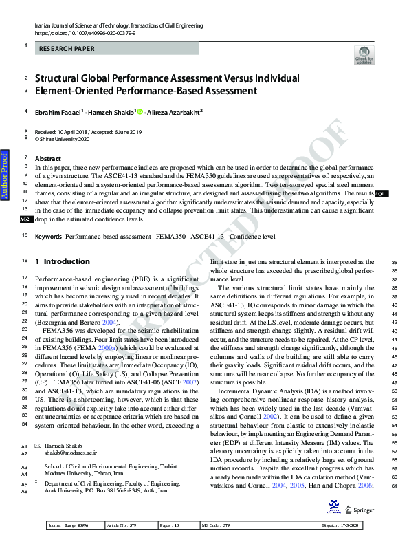 (PDF) Structural Global Performance Assessment Versus Individual ...