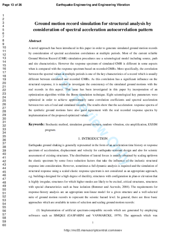 (PDF) Ground motion record simulation for structural analysis by consideration of spectral ...