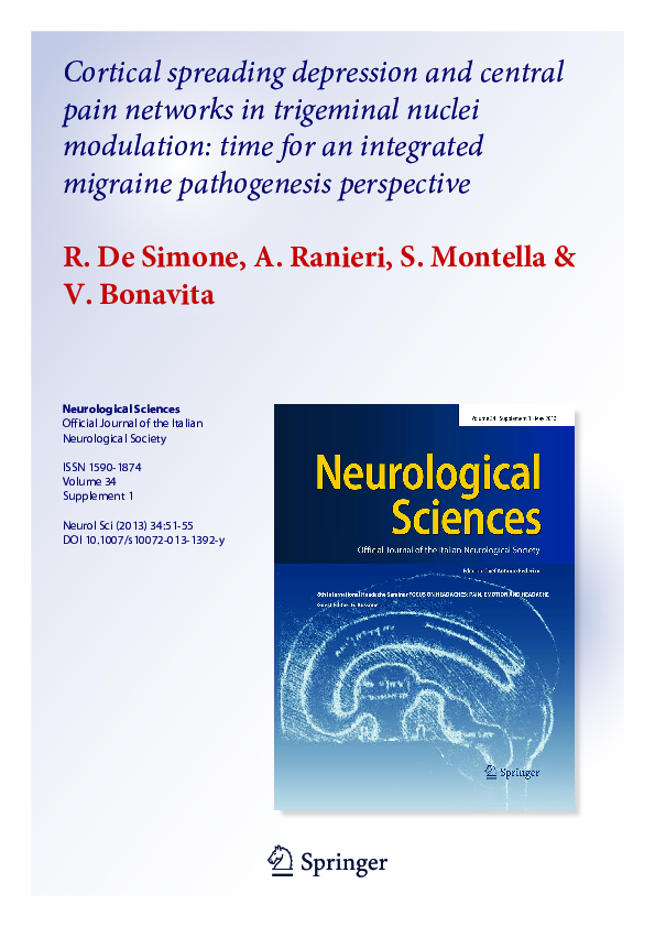 (PDF) Cortical spreading depression and central pain networks in trigeminal nuclei modulation ...