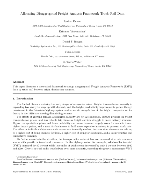 (PDF) Allocating Disaggregated Freight Analysis Framework Truck Rail Data