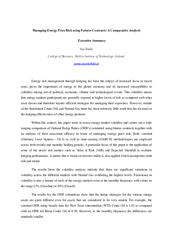 (PDF) Managing Energy Price Risk Using Futures Contracts: A Comparative ...