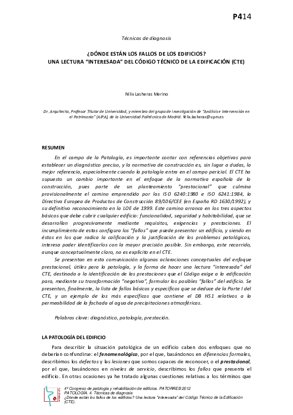 (PDF) ¿Dónde están los fallos de los edificios? Una lectura "interesada" del Código Técnico de ...
