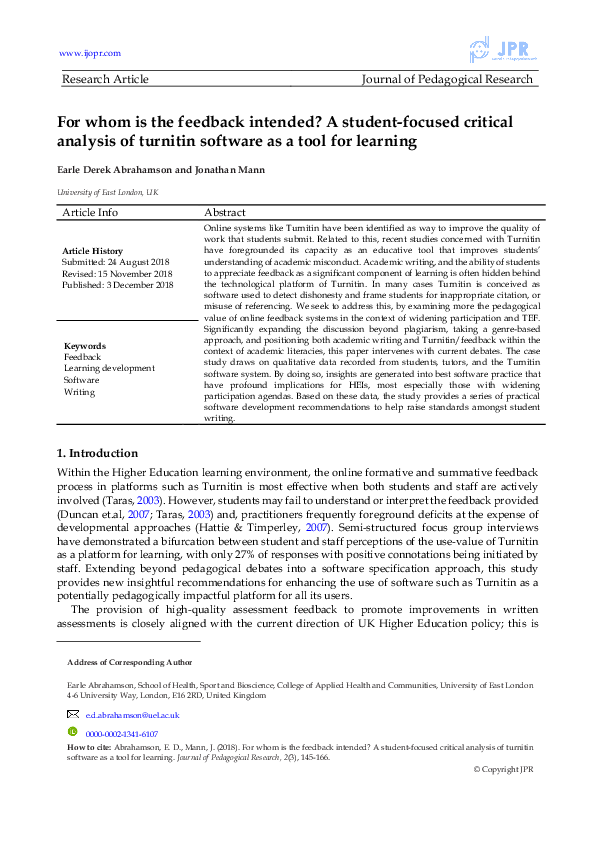 (PDF) For whom is the feedback intended? A student-focused critical ...