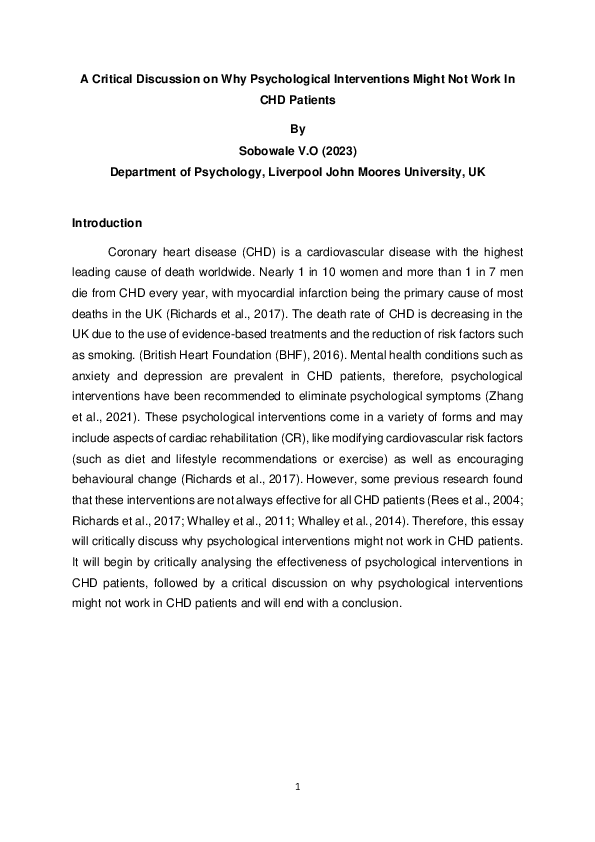 (PDF) A Critical discussion on why psychological interventions might ...