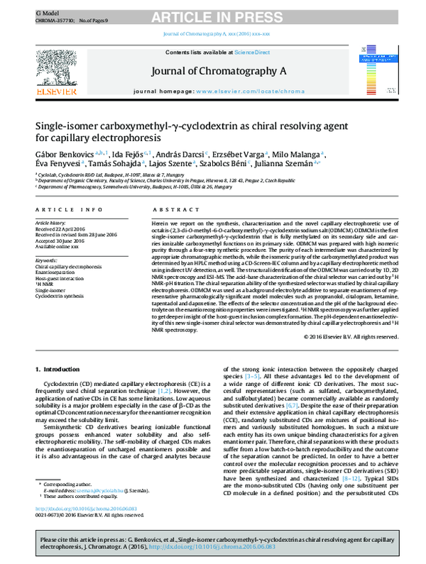 (PDF) Single-isomer carboxymethyl-γ-cyclodextrin as chiral resolving ...