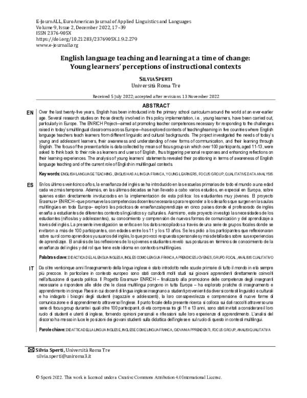 (PDF) English language teaching and learning at a time of change: Young learners’ perceptions of ...