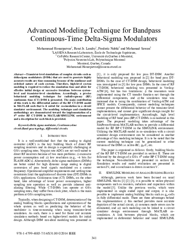 (PDF) Advanced modeling technique for bandpass continuous-time delta-sigma modulators