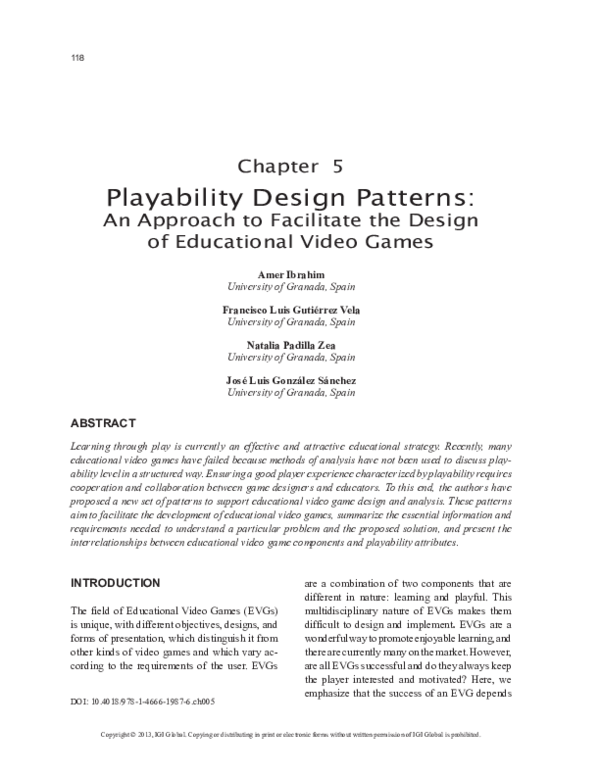 (PDF) Playability Design Patterns | amer ibrahim - Academia.edu