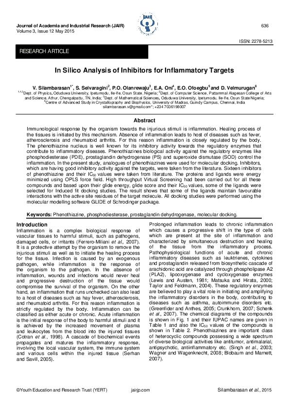 (PDF) In Silico Analysis of Inhibitors for Inflammatory Targets