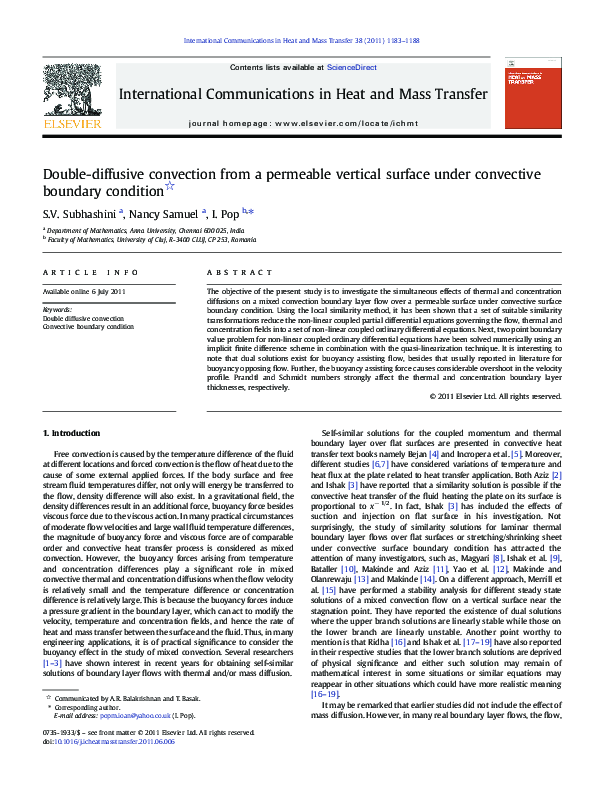 Pdf Double Diffusive Convection From A Permeable Vertical Surface Under Convective Boundary