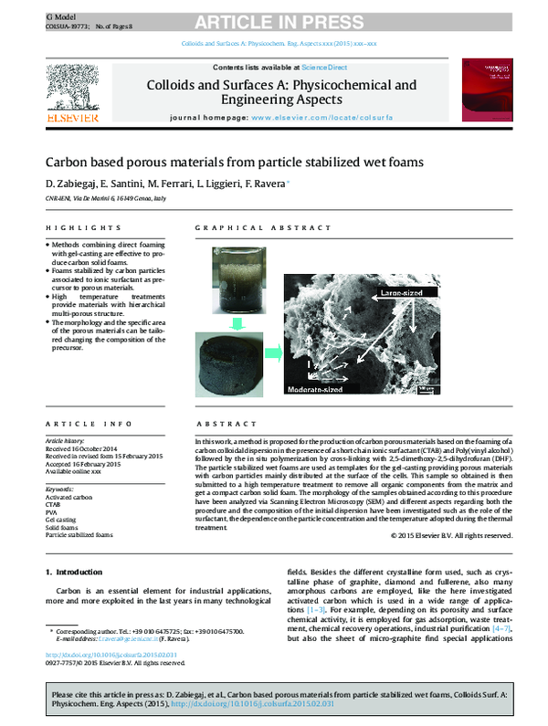 (PDF) Carbon based porous materials from particle stabilized wet foams