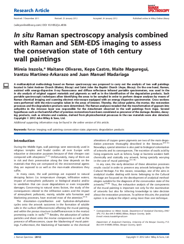 (PDF) In situRaman spectroscopy analysis combined with Raman and SEM‐EDS imaging to assess the ...
