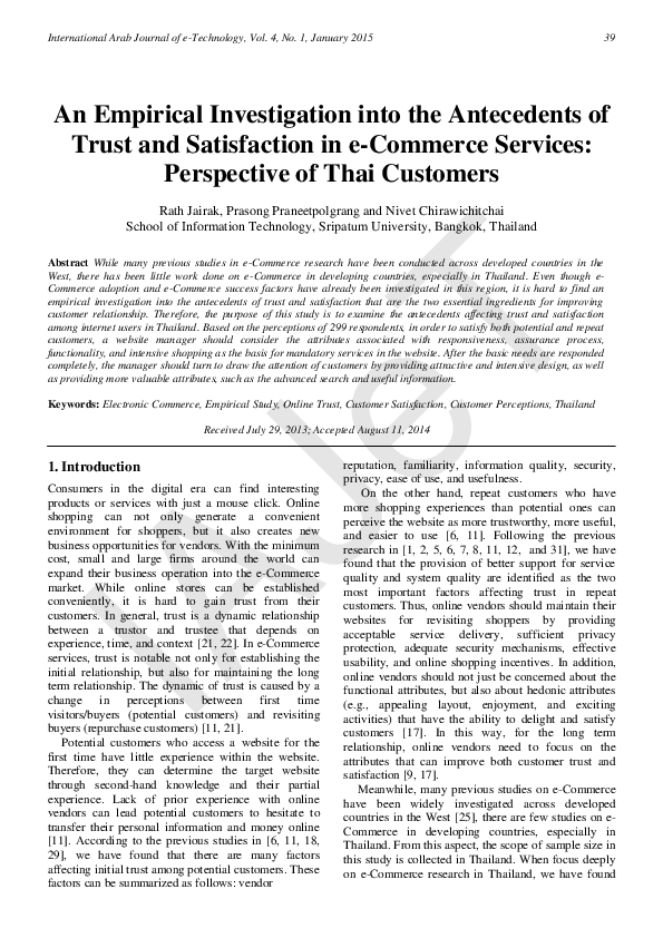 (PDF) An Empirical Investigation into the Antecedents of Trust and Satisfaction in e-Commerce ...