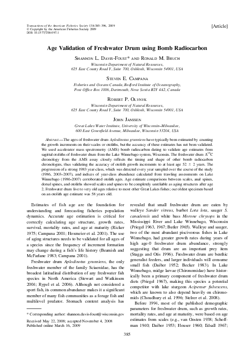 (PDF) Age Validation of Freshwater Drum using Bomb Radiocarbon ...