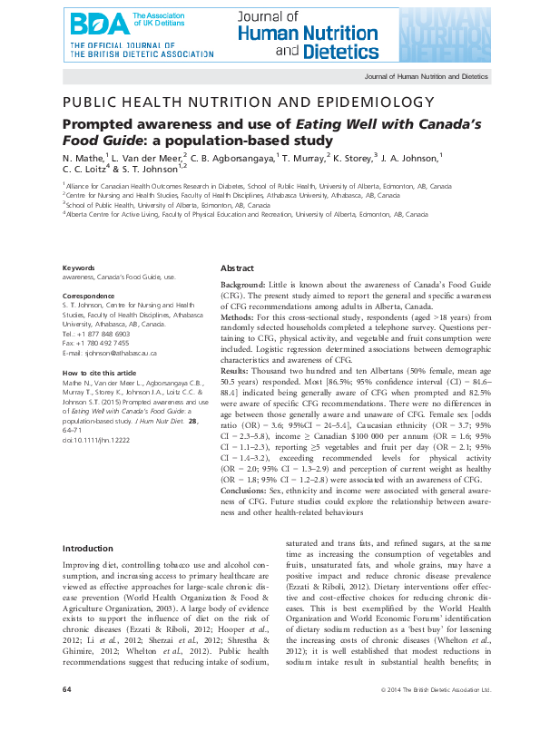 (PDF) Prompted awareness and use of Eating Well with Canada's Food ...