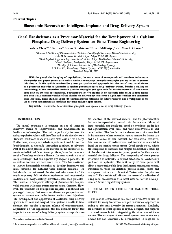 (PDF) Coral Exoskeletons as a Precursor Material for the Development of ...